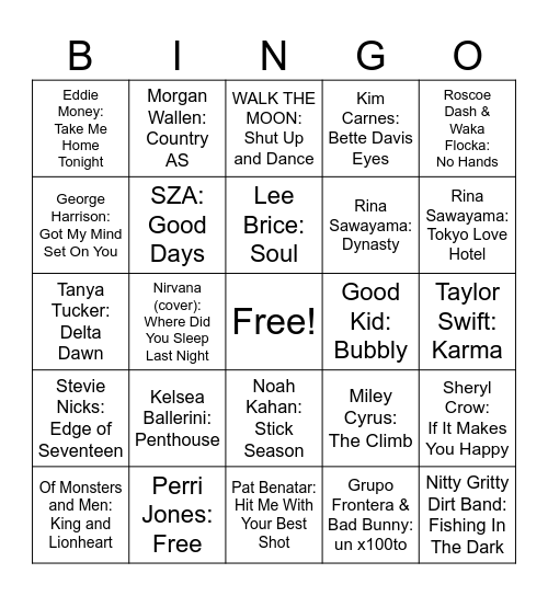 SC SINGO Bingo Card