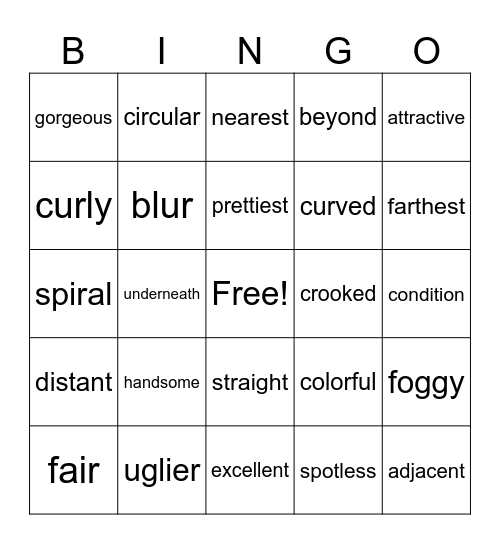 Vocabulary Week 10 Bingo Card