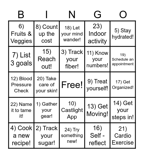 Winter Health Challenge Bingo Card
