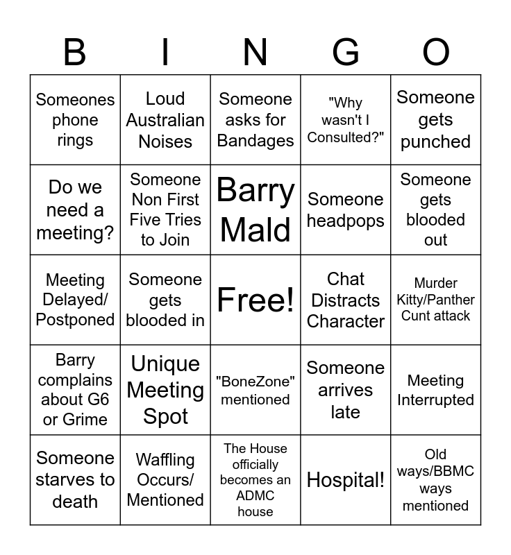 First Five Meeting Bingo Card