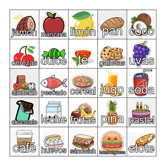 Lotería de Comida I Bingo Card