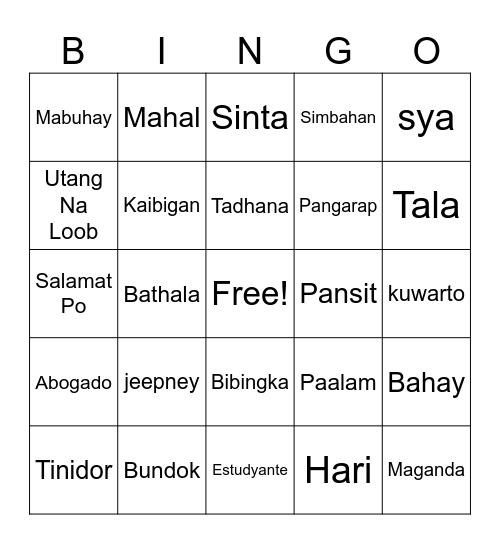 Filipino Culture Bingo Card