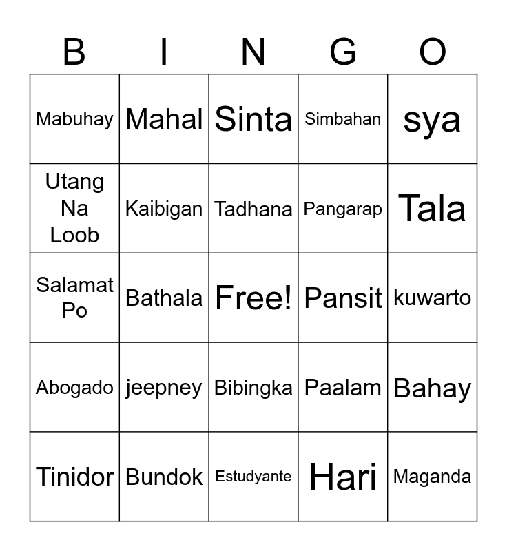Filipino Culture Bingo Card