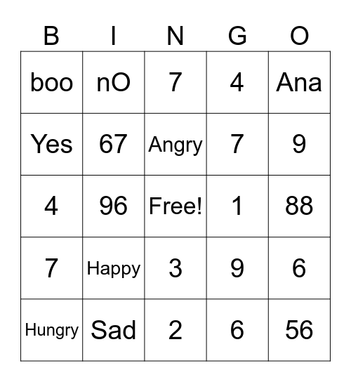 Feelings Bingo Card