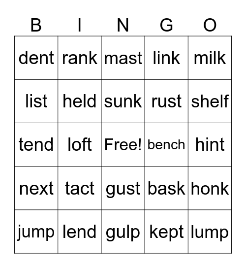 consonant blends - end Bingo Card