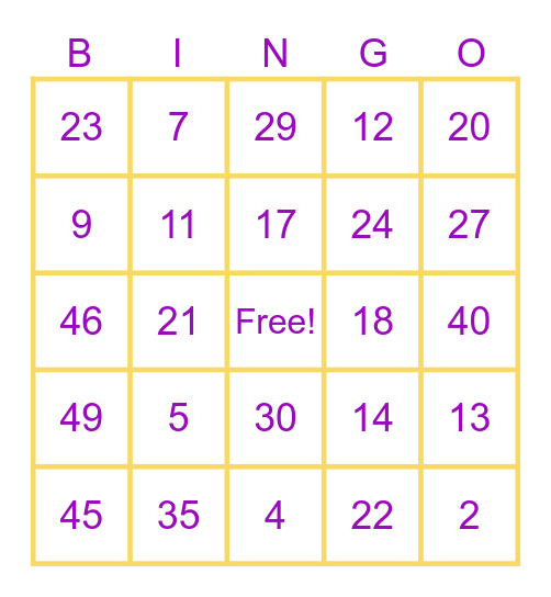 PAD Bingo! Bingo Card