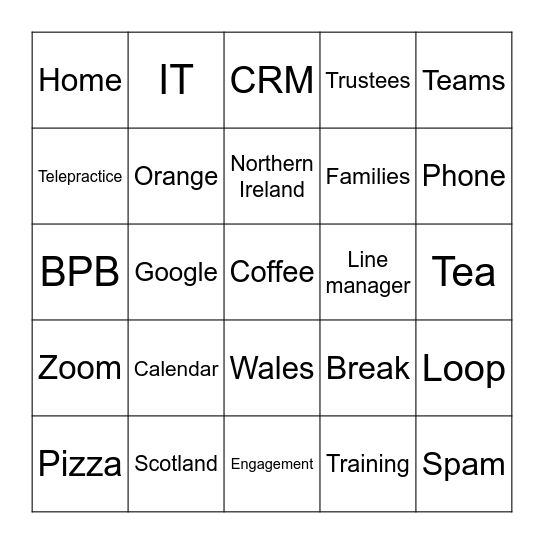 AVUK Away Day 2024 Bingo Card