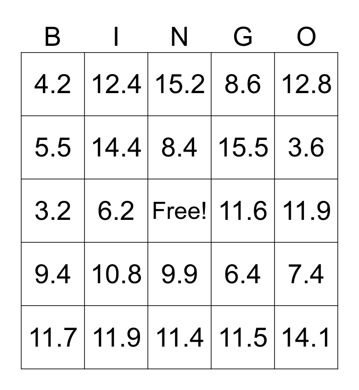 Pythagorean Theorem Bingo Card