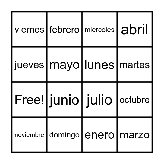 El calendario Bingo Card