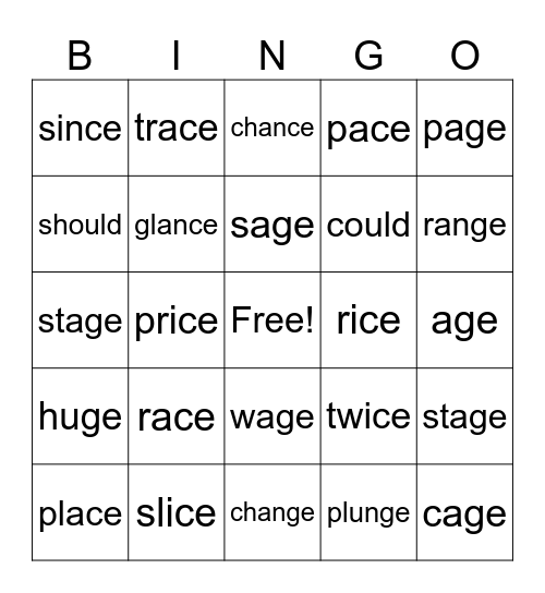 Lesson 60 and 61 Bingo Card