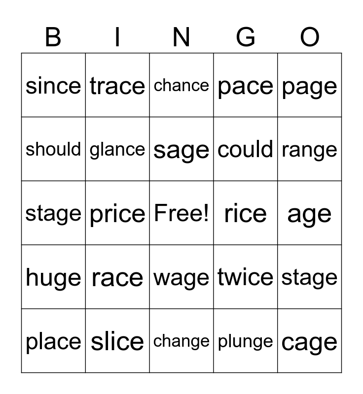 Lesson 60 and 61 Bingo Card