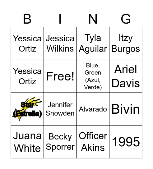 Silver Lake Elementary School Bingo Card