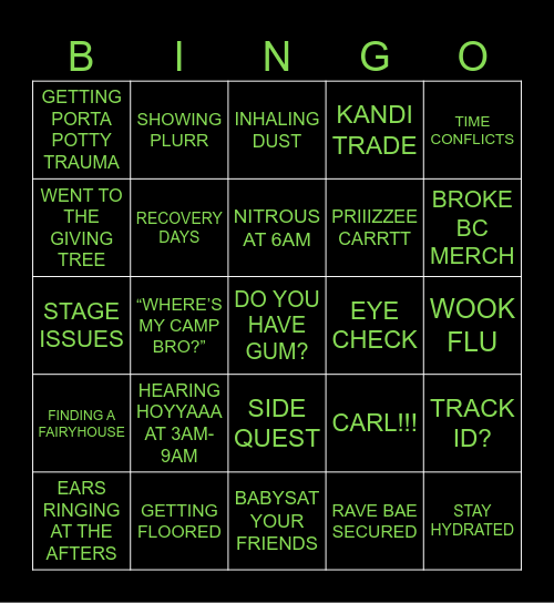 RAVE BINGO Card