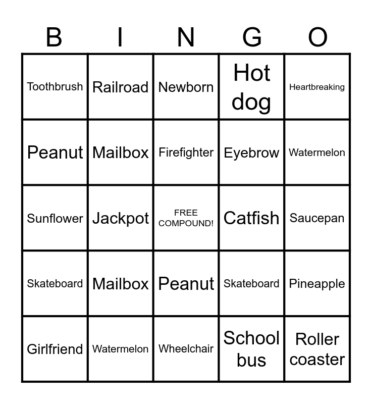 Compound Words! Bingo Card