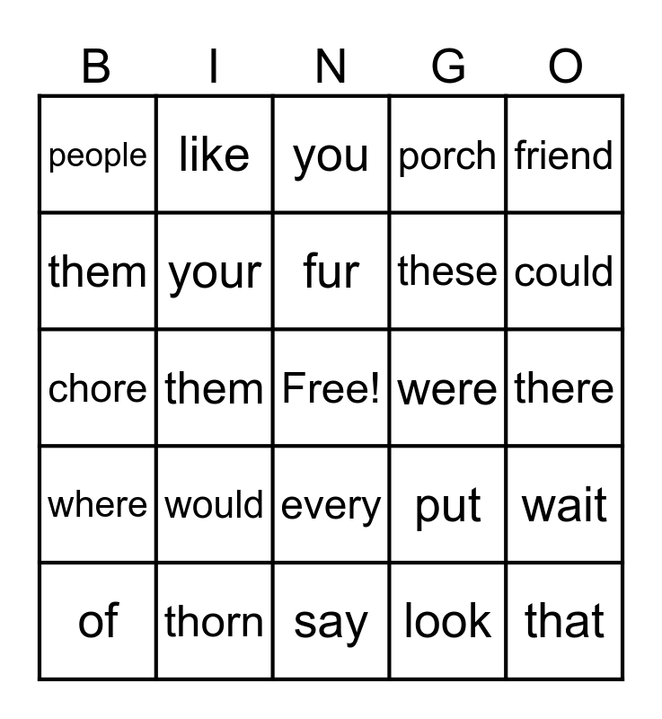 Quarter 2 High Frequency Words Bingo Card