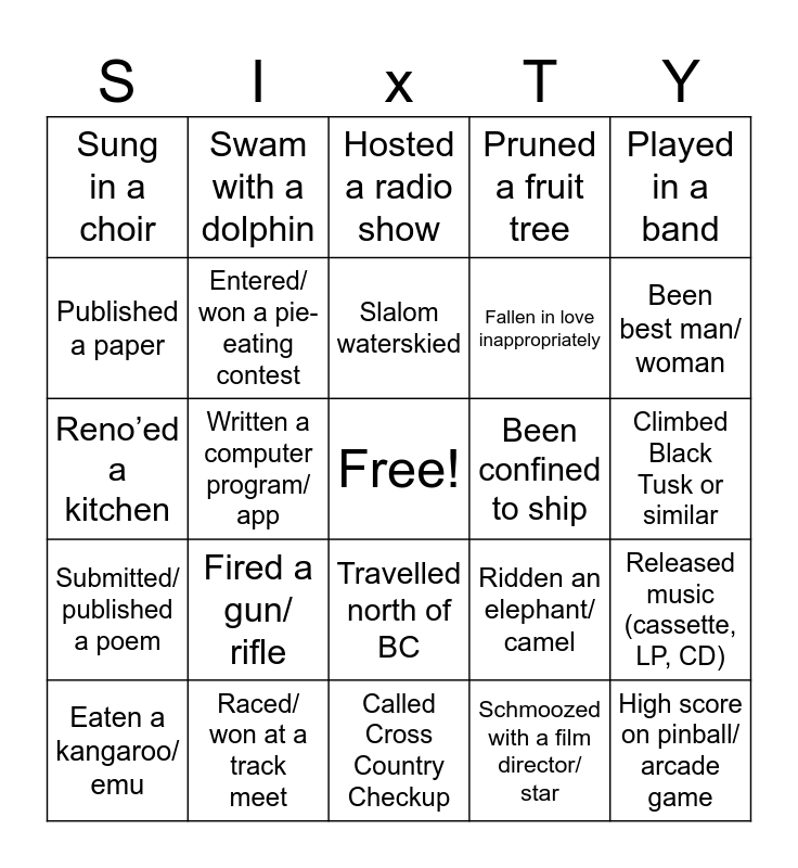 Mike's 60th Bingo Card