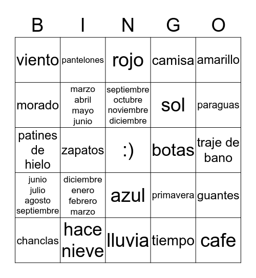 Las Estaciones y Los Colores Bingo Card