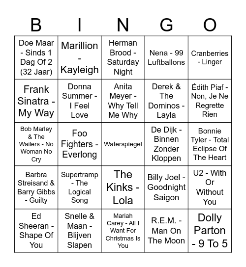 Top 2000-2 Bingo Card