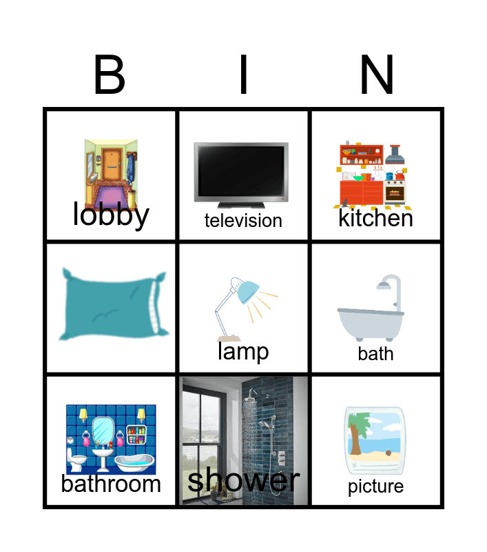 Parts of the House and Furniture Bingo Card