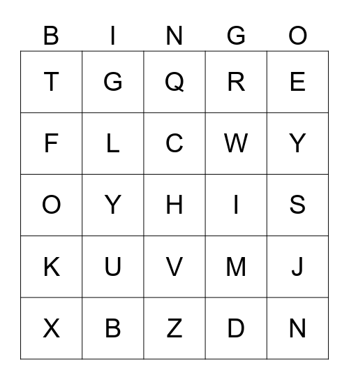 ALPHABET Bingo Card