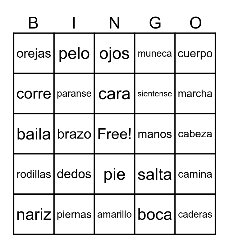 El Cuerpo Bingo Card