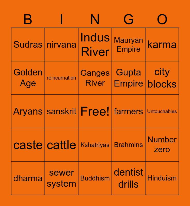 Ancient India Bingo Card