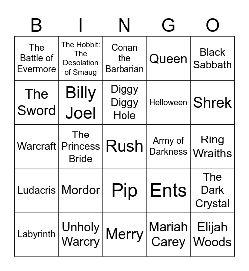 LOTR & Fantasy Bingo Card