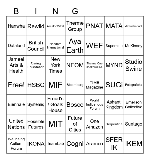 Companies Bingo Card