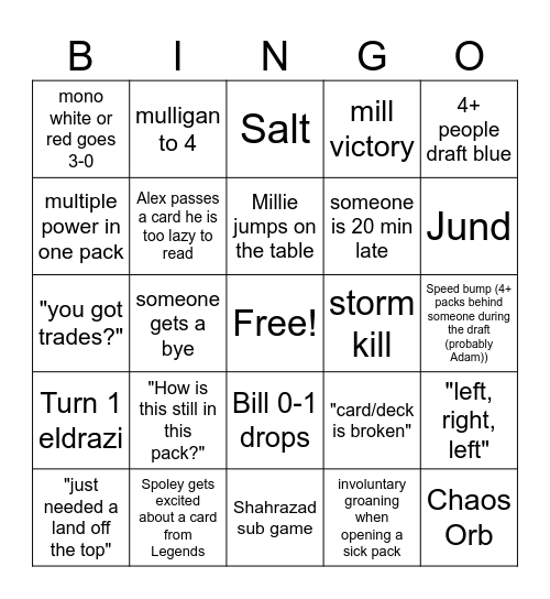 Spoley Cube Bingo Card