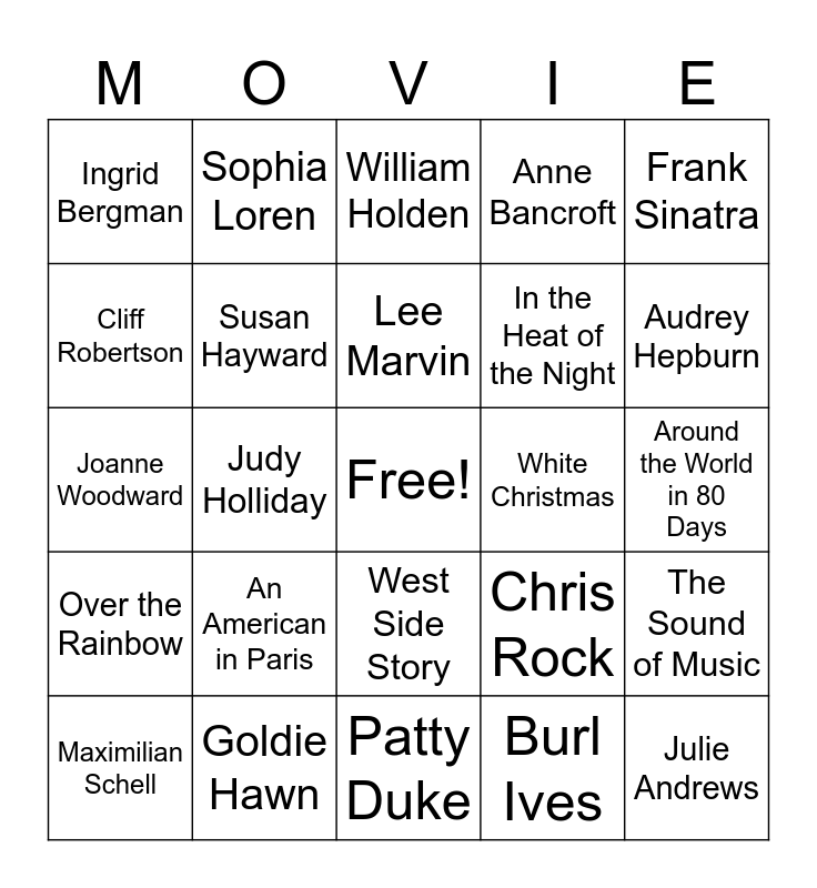 Movie Star BINGO Round 1 with MOVIE Bingo Card