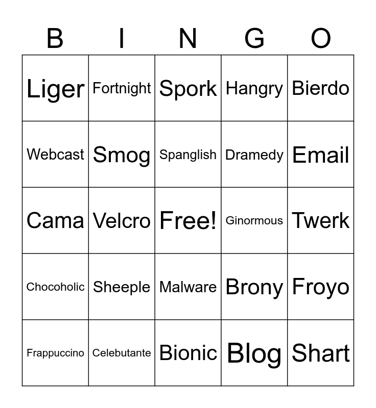 WORD MASHUPS Bingo Card