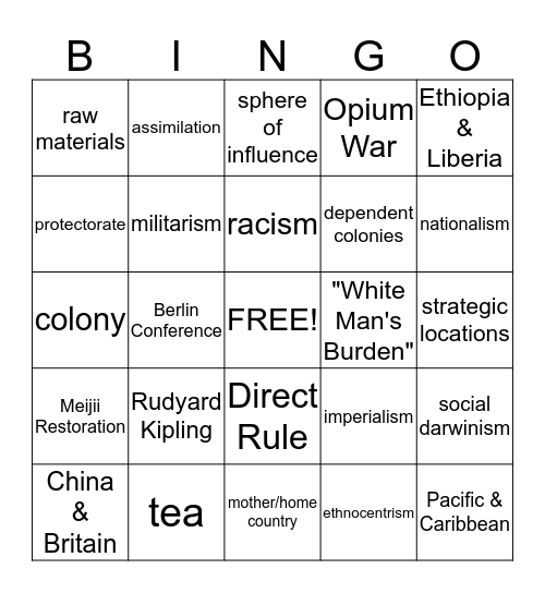 Chapter 17 Imperialism Bingo Card