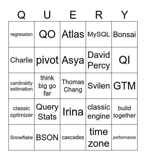QUERY Bingo Card
