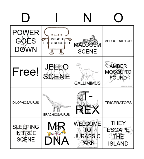 Jurassic Park Bingo Card