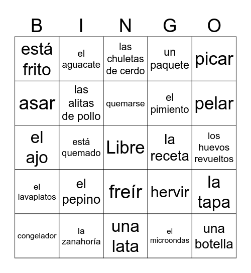 Así Se Dice, La Cocina Hispana Bingo Card