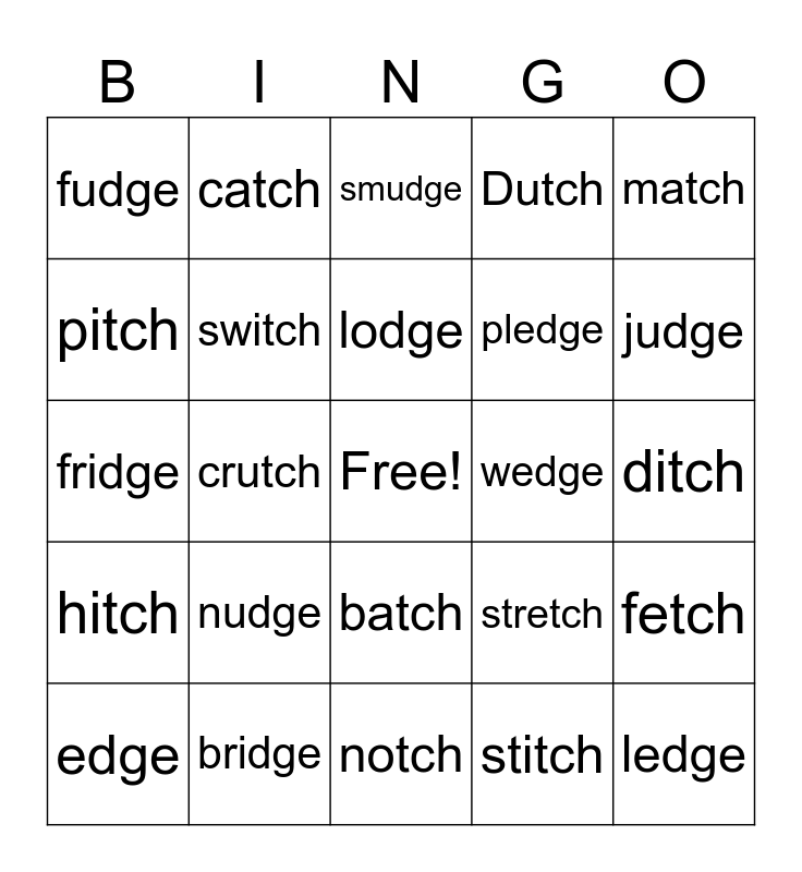 TCH, DGE Bingo Card