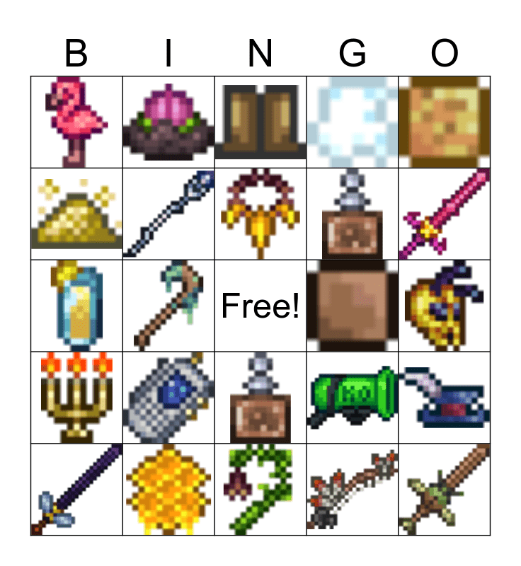 Items Bingo Card