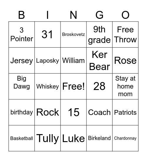Rock's 15th Birthday Bingo Card