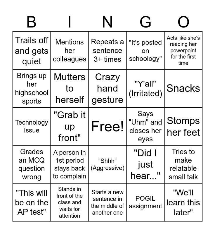 Johnson Bingo Card