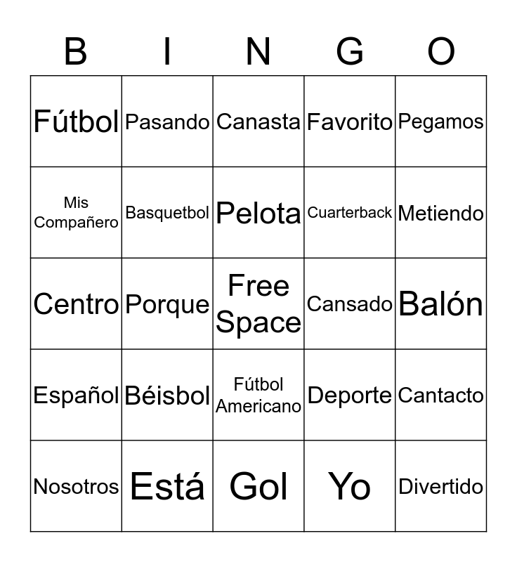 Deportes Bingo Card