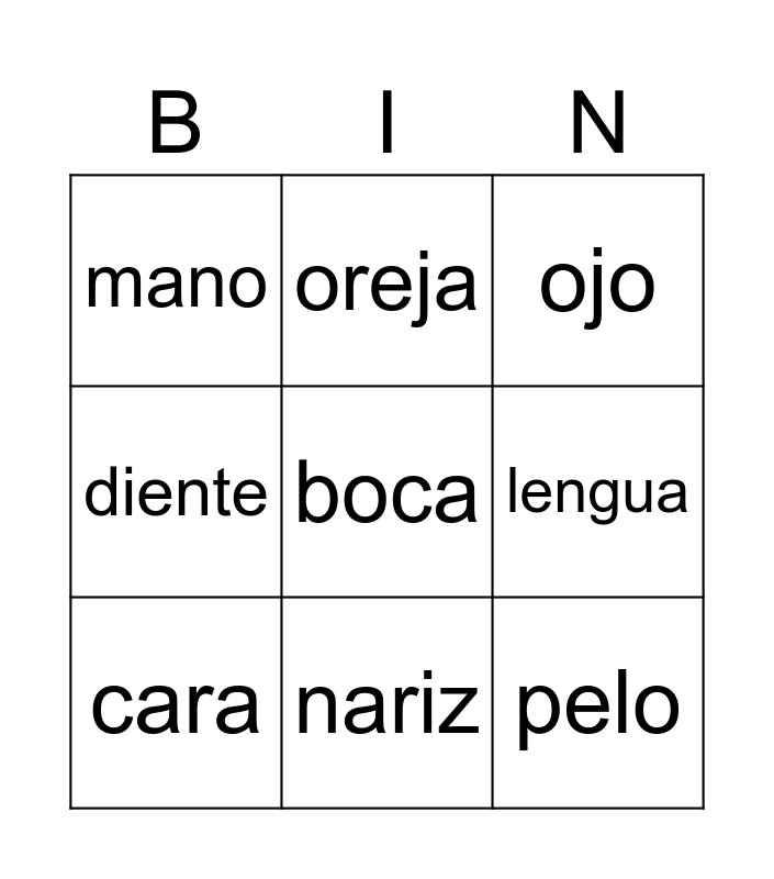 Cara - Primero Bingo Card