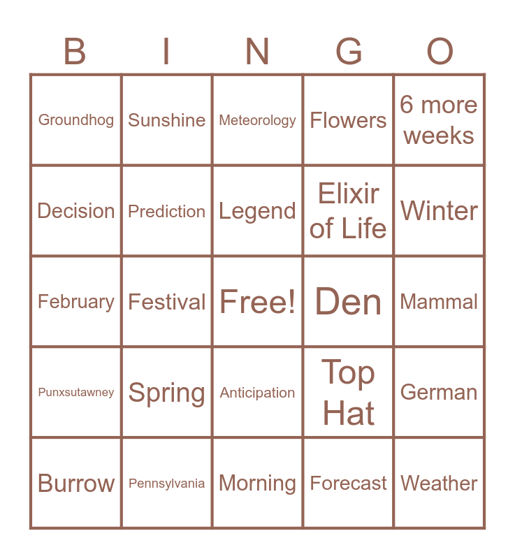JPII Groundhog Day Bingo 2024 Bingo Card