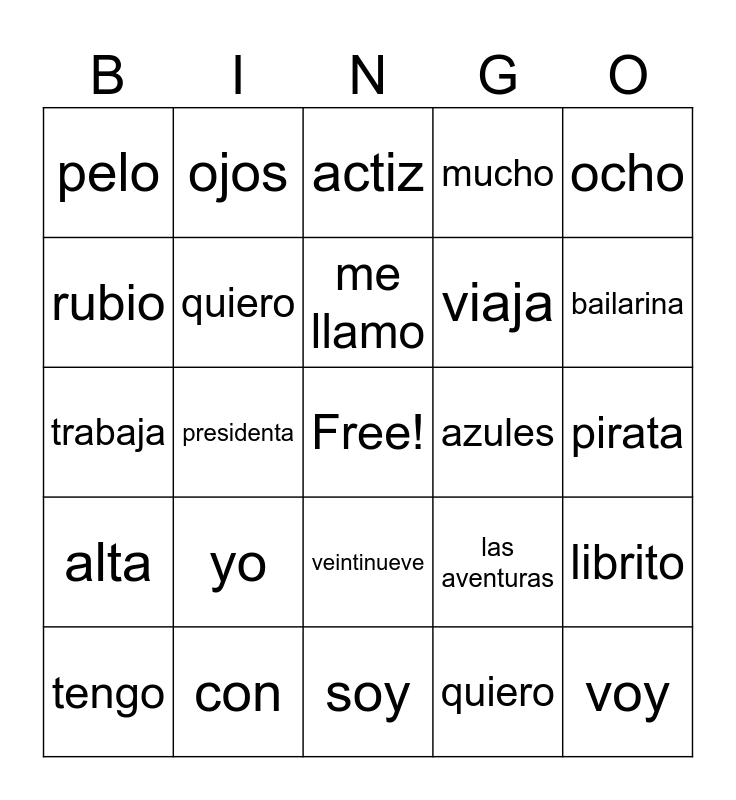 Las aventuras de Isabela Cap.1 Bingo Card