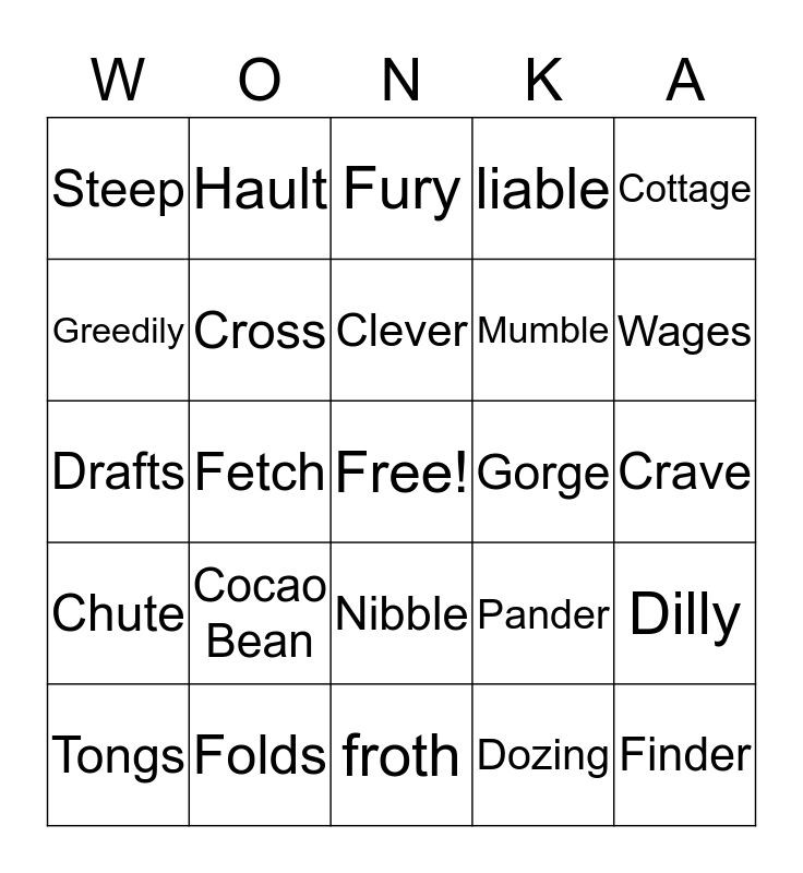 Wonka Bingo Card