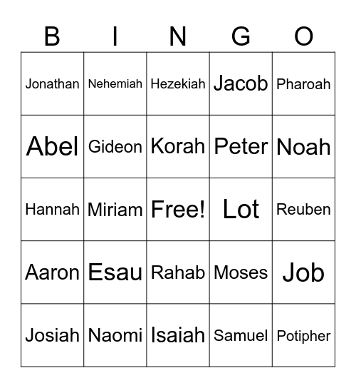 Bible Character Bingo Card