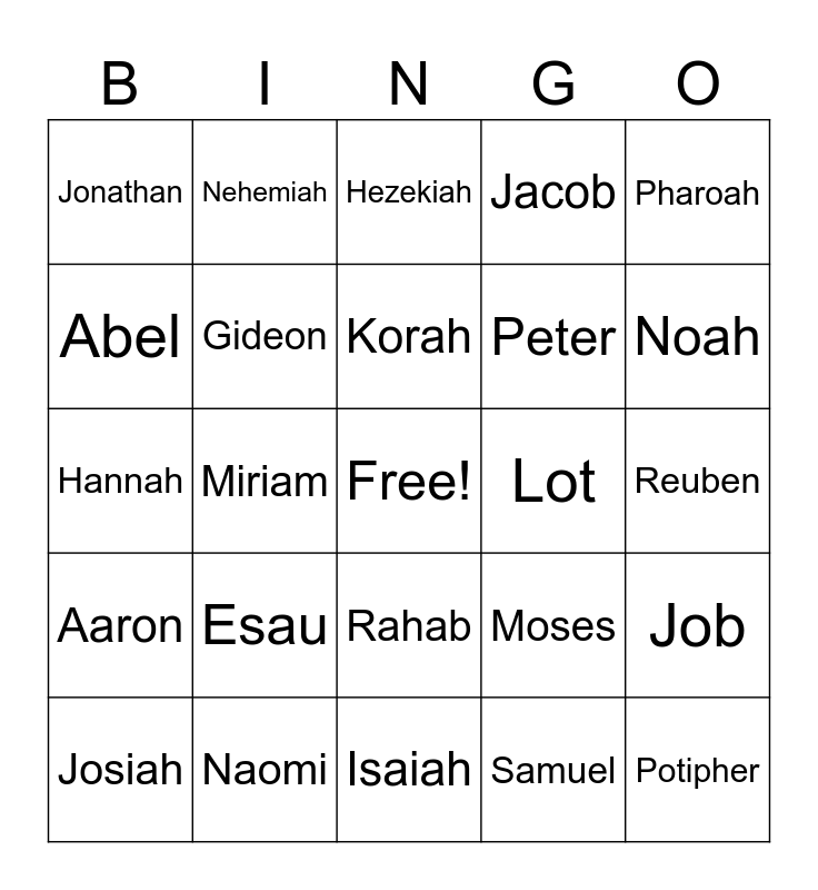 Bible Character Bingo Card