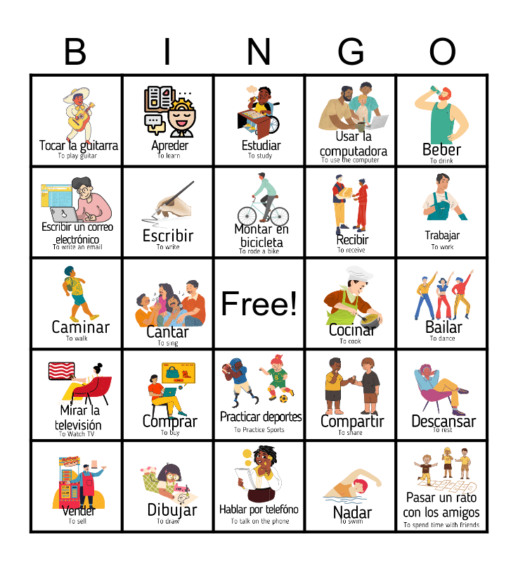 Verbos en Infinitivo Bingo Card