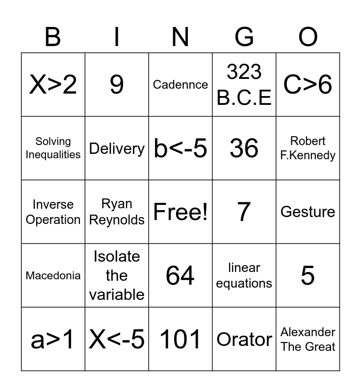 Math Bingo 1/2624 Bingo Card