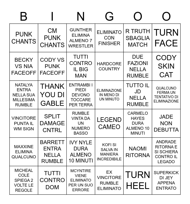 ROYAL RUMBLE 24 BINGO CARD Bingo Card