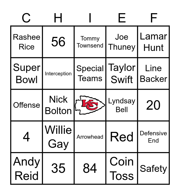 Chiefs Bingo Card